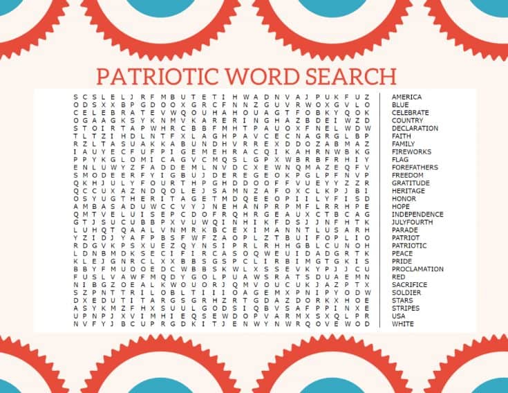 Free Printable Patriotic Word Search Game - Life Should Cost Less