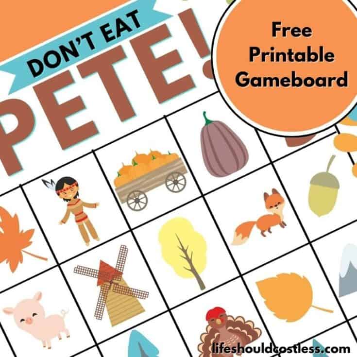 Thanksgiving Don't Eat Pete Gameboard (free printable PDF template ...