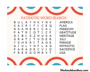 Patriotic Word Search Puzzles (free printable PDF) - Life Should Cost Less