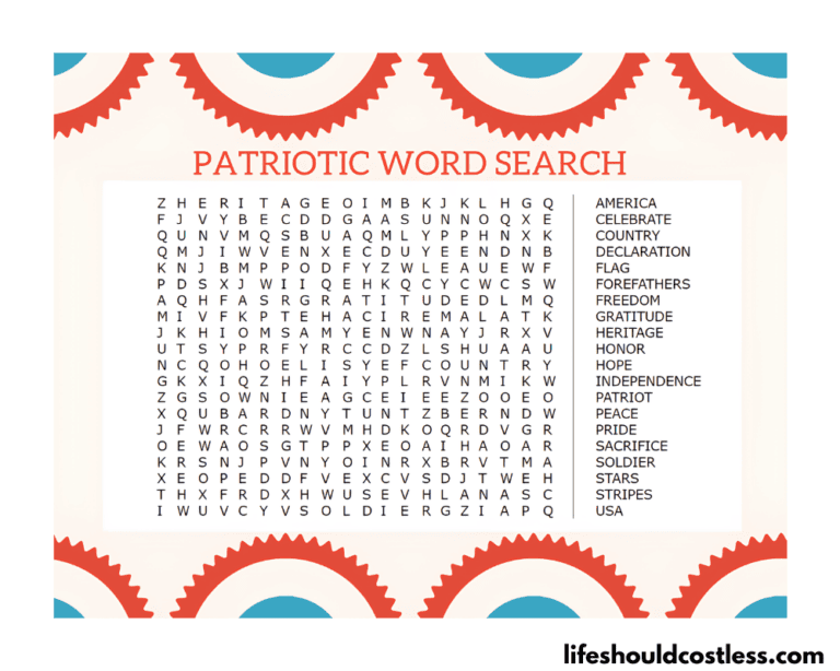 Patriotic Word Search Puzzles (free printable PDF) - Life Should Cost Less