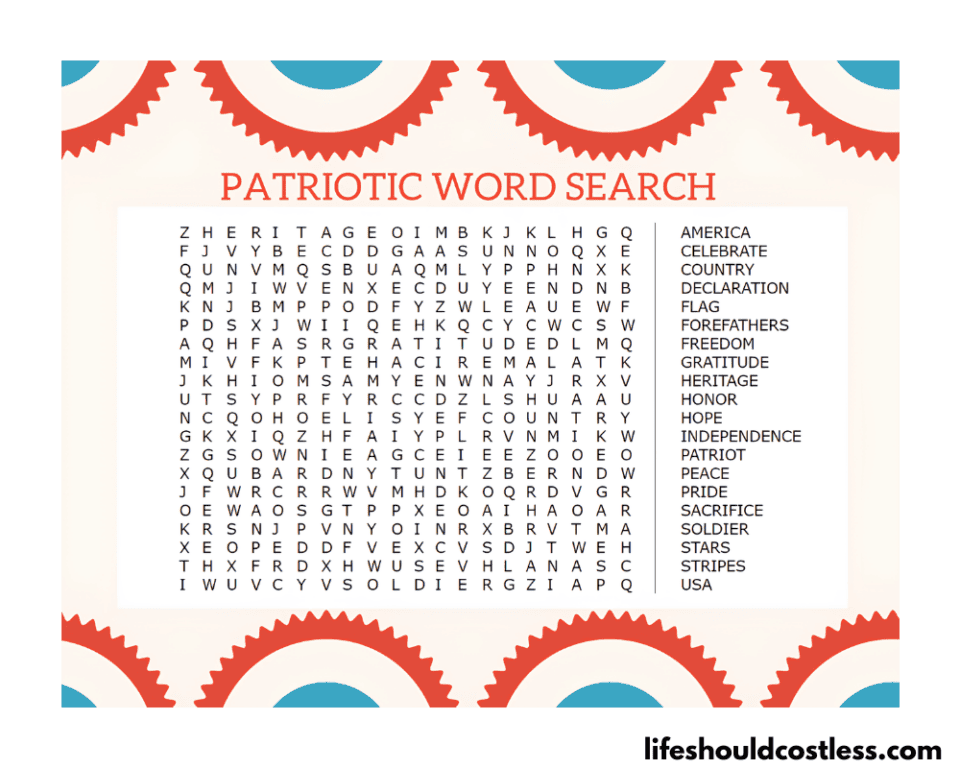 Patriotic Word Search Puzzles (free printable PDF) - Life Should Cost Less