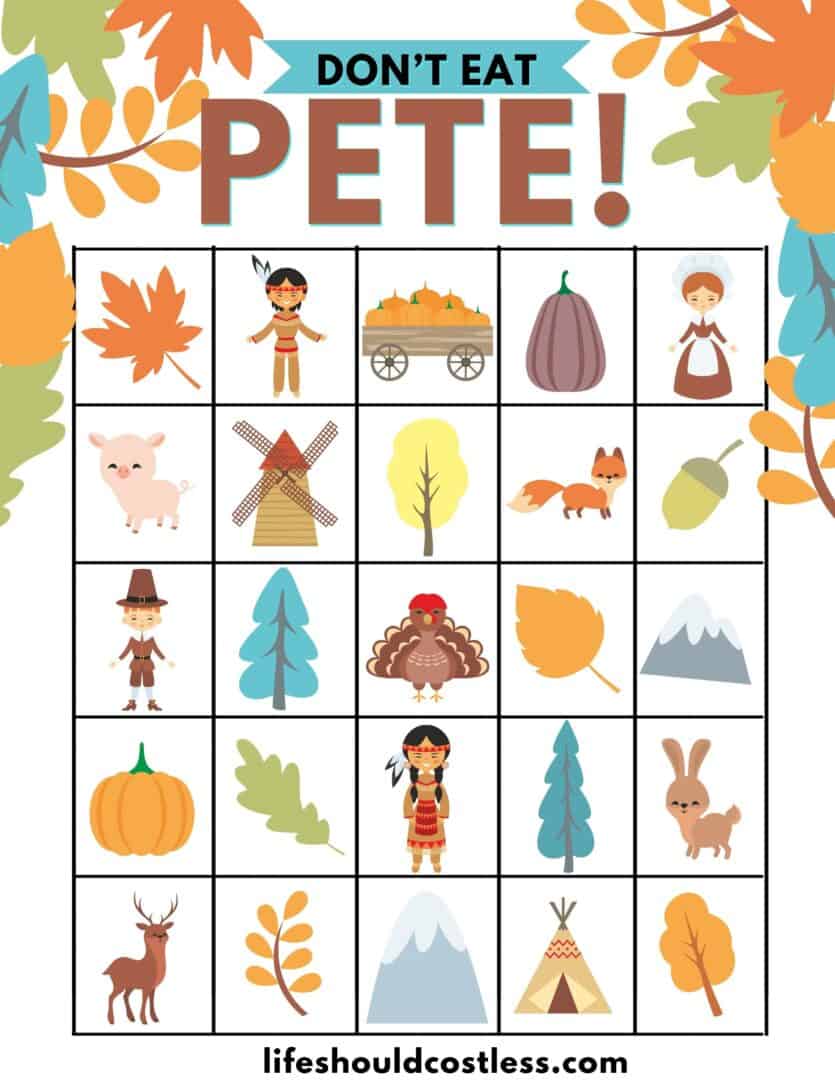 Thanksgiving Don't Eat Pete Gameboard (free printable PDF template ...
